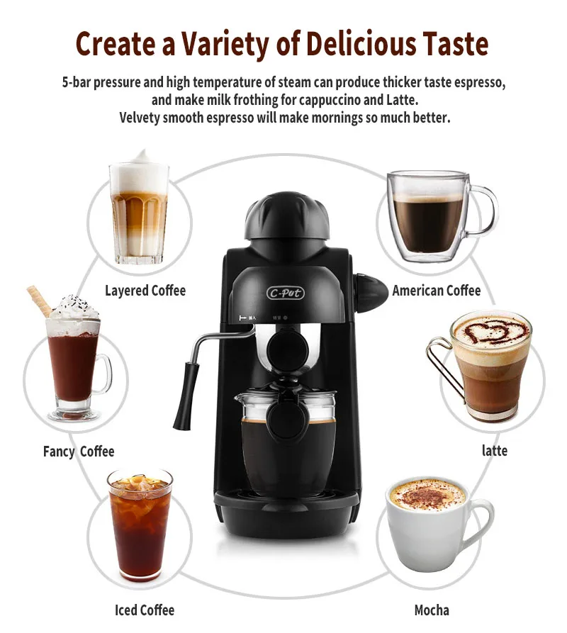 C-pot 5 Bar Pressure Semi-Automatic Steam Type Espresso Coffee Machine ...