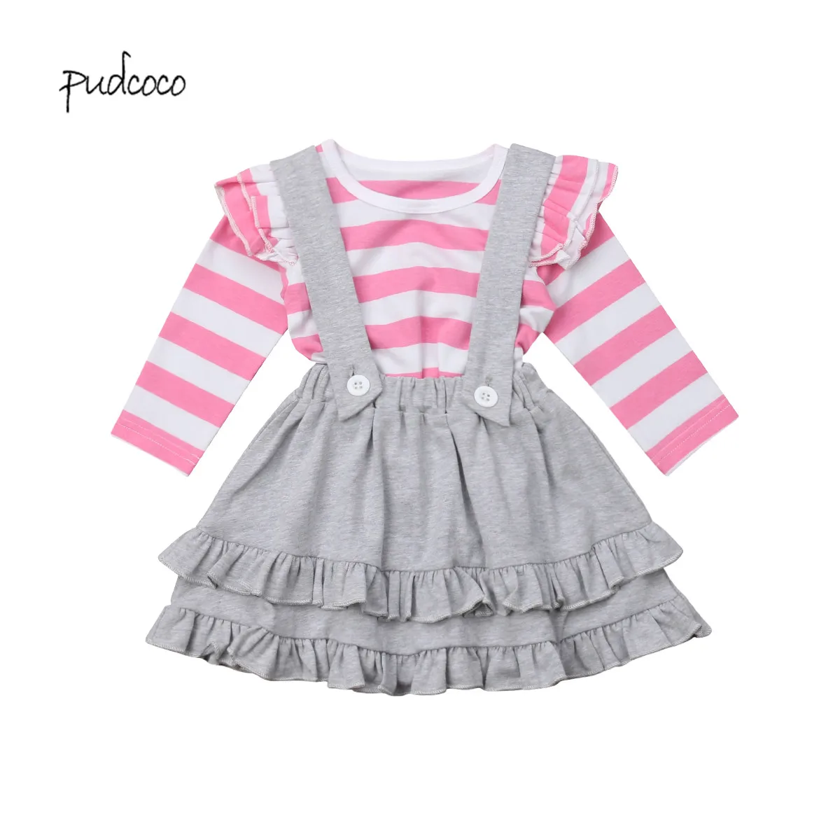 Pudcoco Nova Marca Da Criança Do Bebê Meninas Listrado Tops + Ruffle ...