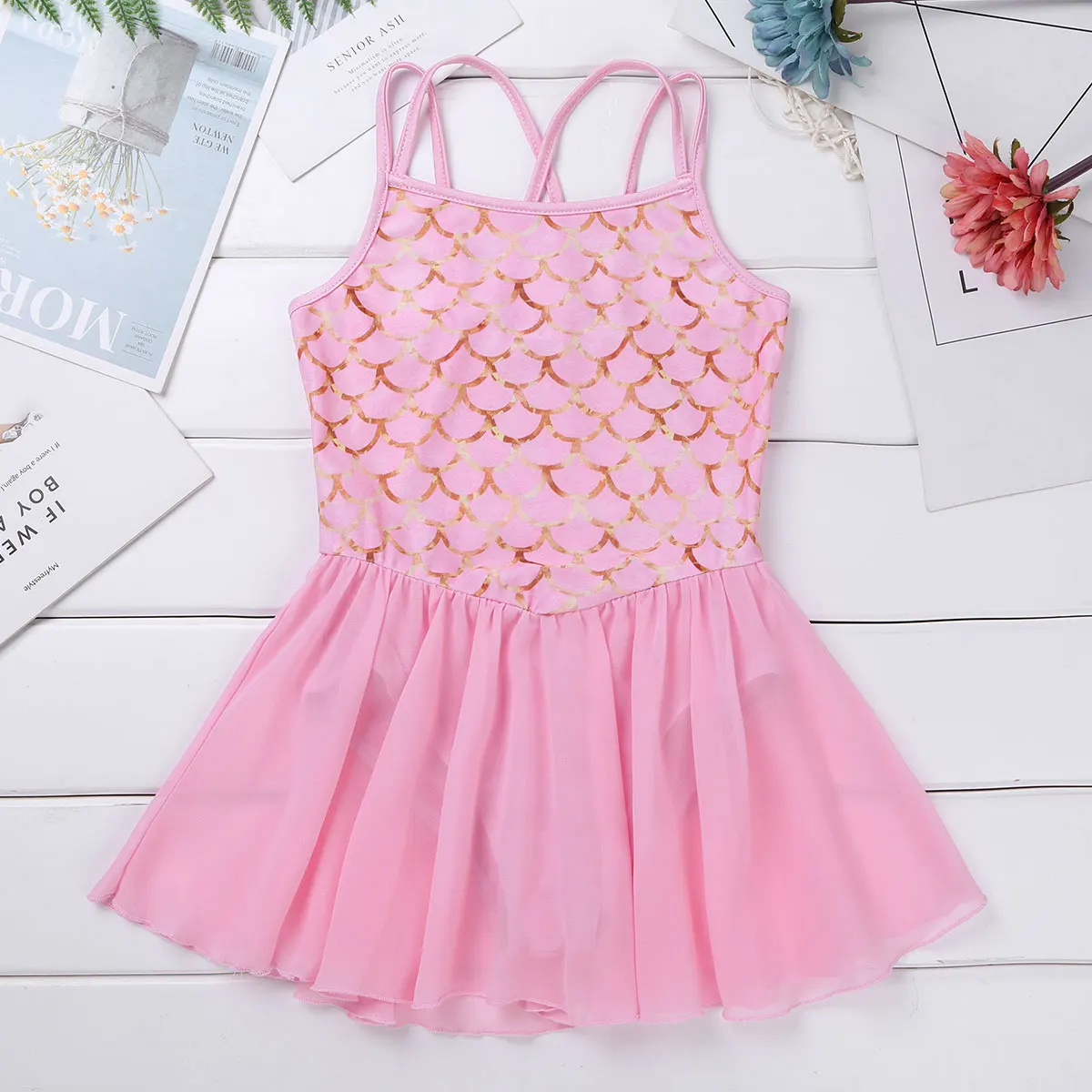 TiaoBug Girls Spaghetti Straps Ballet Tutu Dress Gymnastics Leotard ...