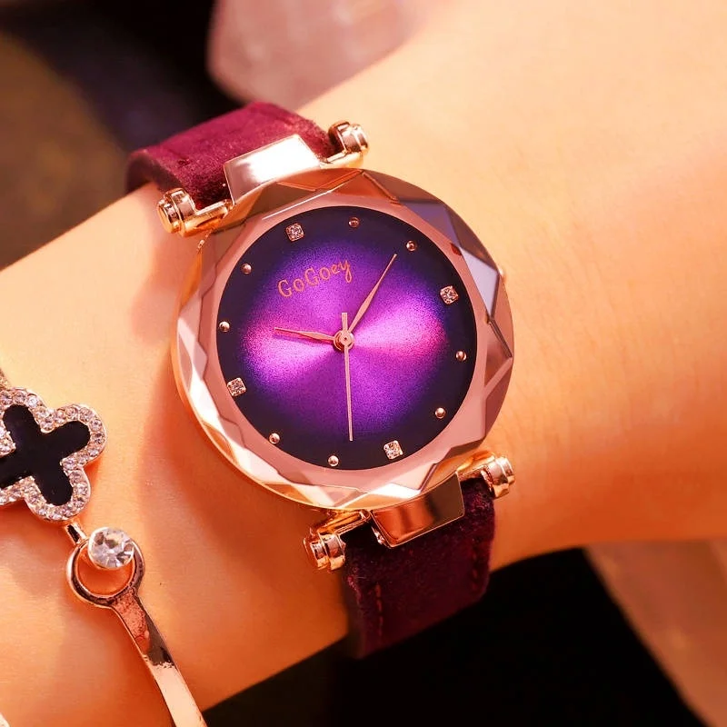 Fashion Crystal Women Watches Luxury Brand Fading Color Ladies Leather ...