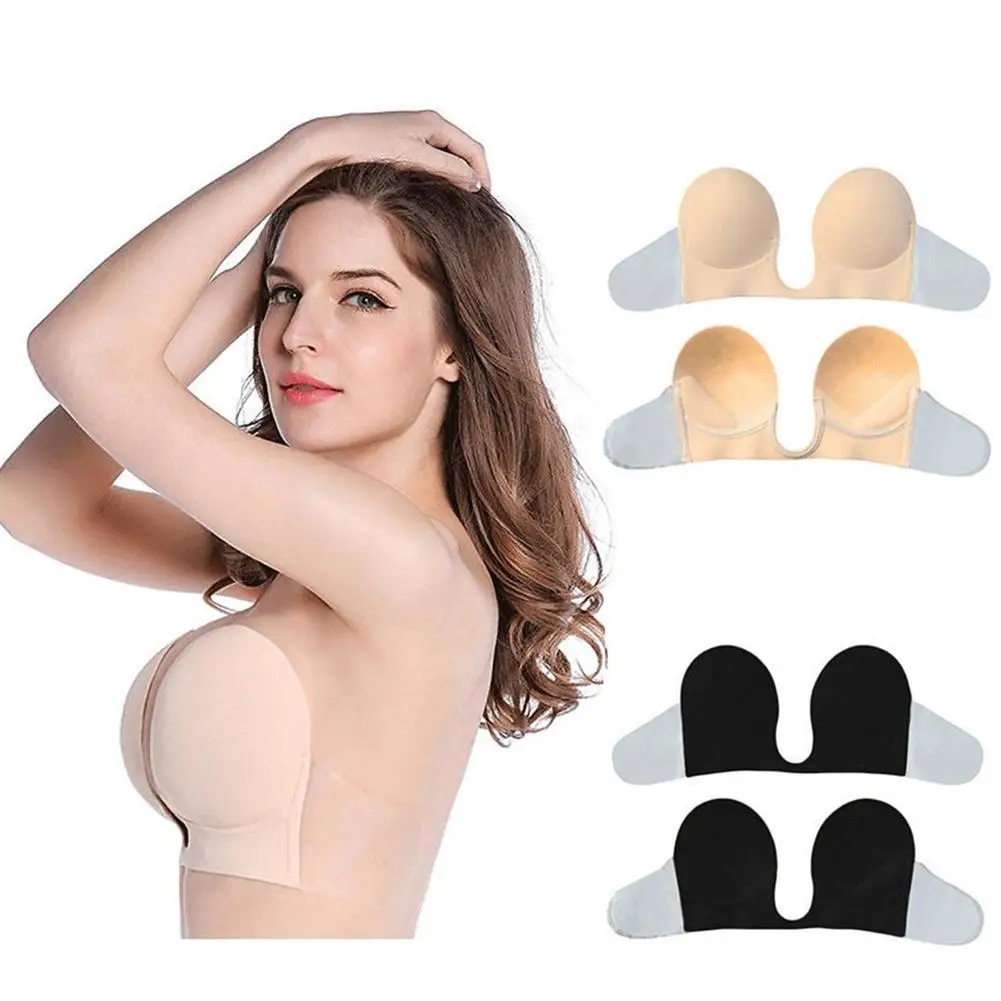 Women Silicone Self Adhesive Bra Deep U Push Up Strapless Backless Invisible Bra In Bras From