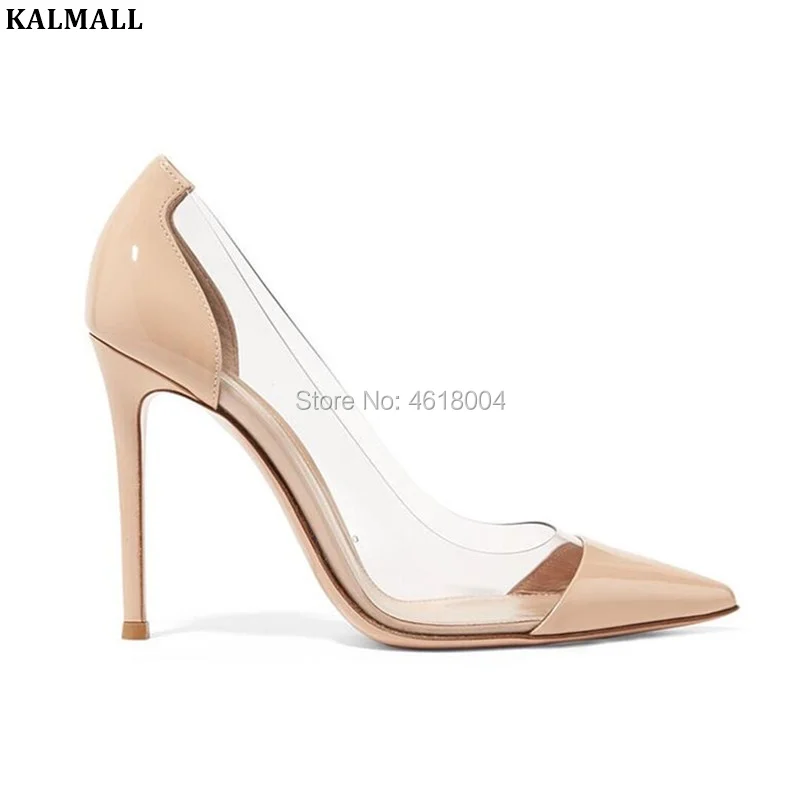 KALMALL Sexy Women Party Heels Pointed Toe PVC Pumps Slip On Patchwork ...