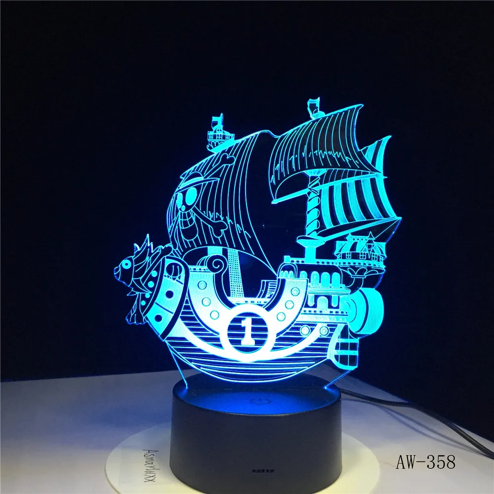 The Pirates Boat Ship Led 3d Night Light Acrylic 7 Color Changing Usb ...