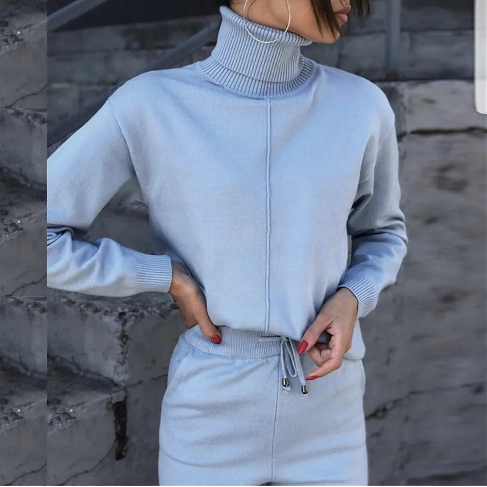 Autumn Winter Knitted Women Tracksuit Turtleneck Sweatshirts Fashion ...