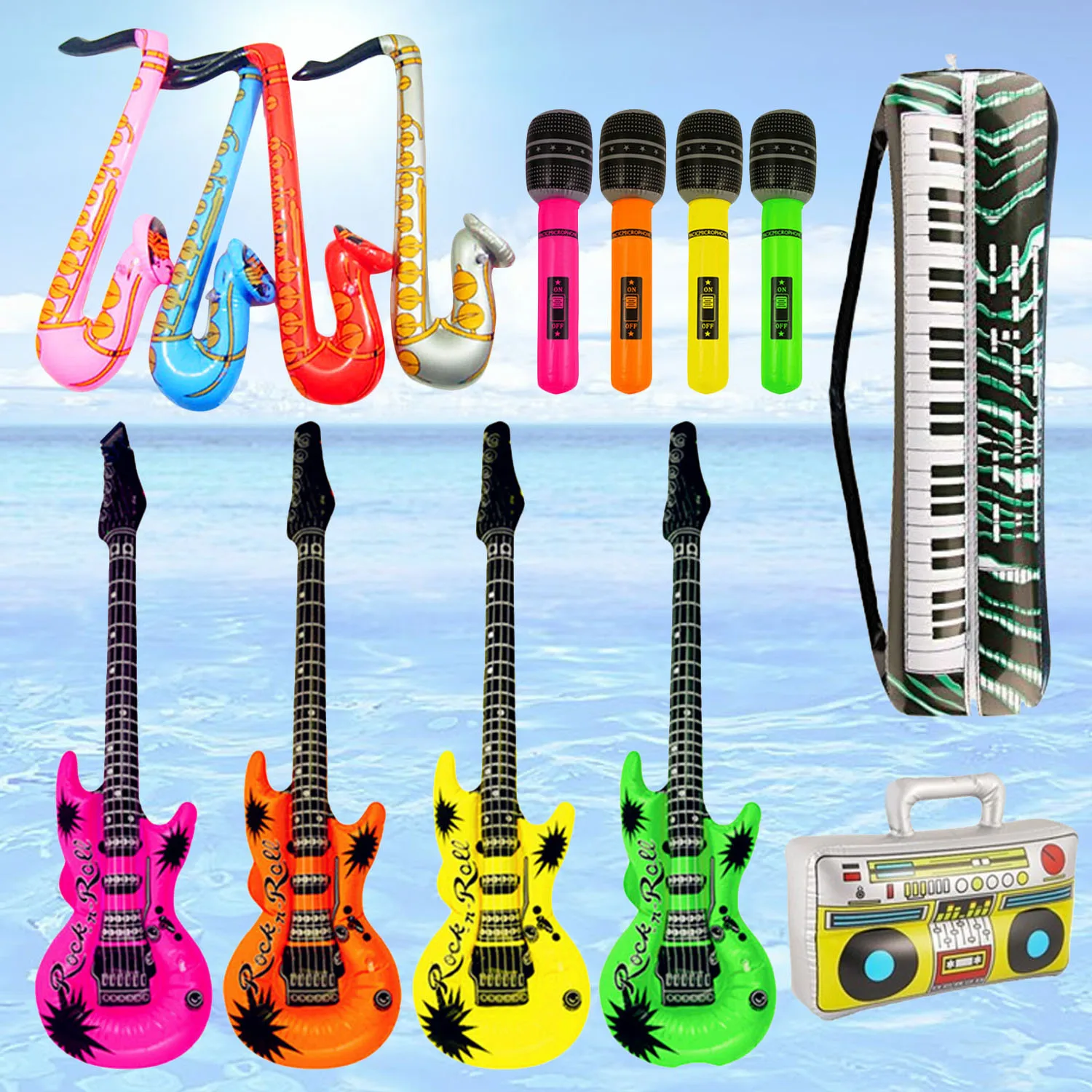 14cps Inflatable Guitar Saxophone Microphone Keyboard Musical Balloons ...