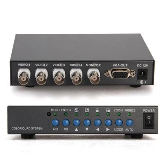 VGA 4CH Color CCTV Security Camera Video Processor Quad Splitter Remote ...