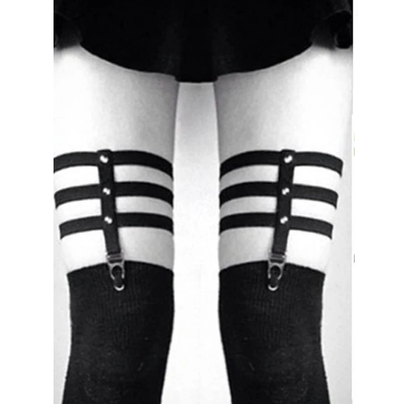 1 PCS Pu Leather Three Row Rivet Leg Ring Suspenders Sexy Women Punk ...