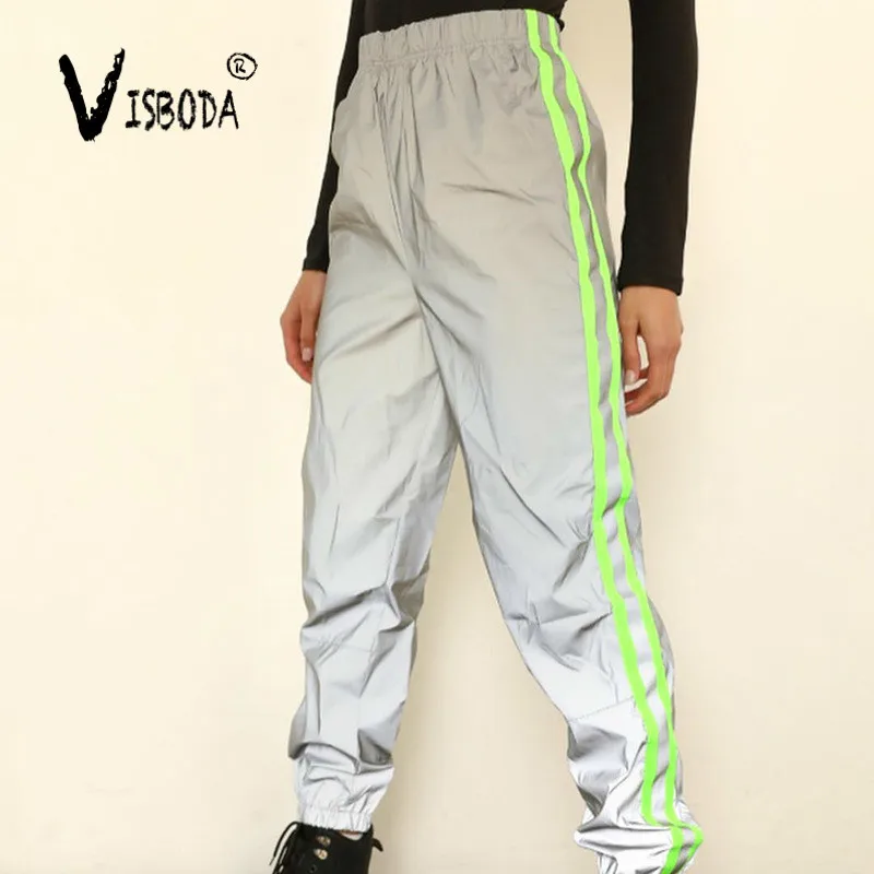 Women Harem Sweatpants Gray Hip Hop Reflective Pants Fashion Female ...