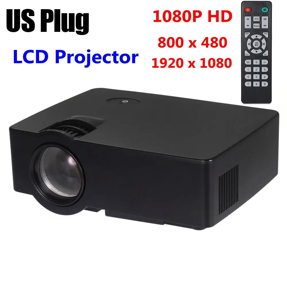 Zeepin E08 LCD Projector 1500 Lumens 800 X480 Pixels 1080P HD Media ...
