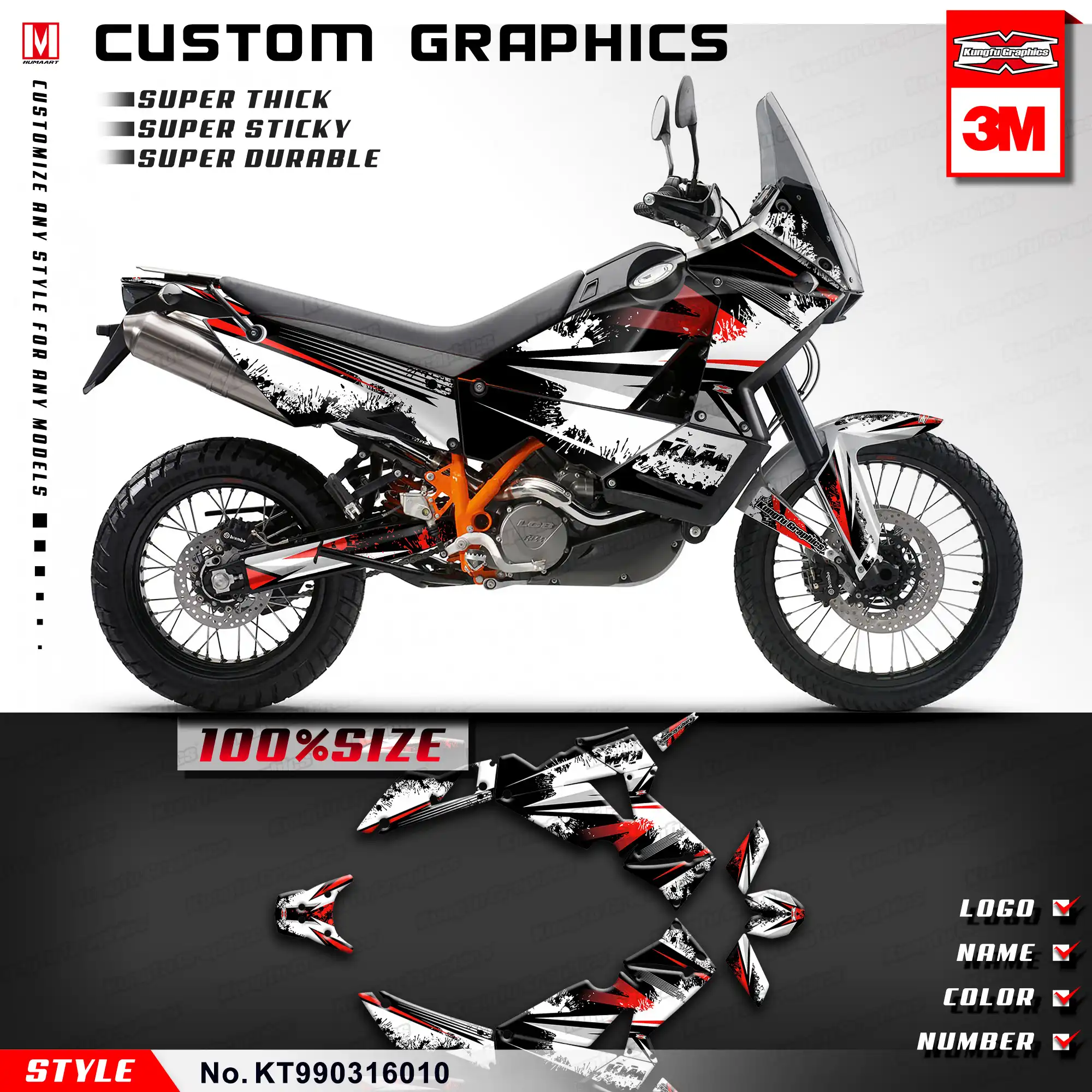 KUNGFU GRAPHICS Vehicle Wraps Dekor Kit Stickers Black White for KTM ...