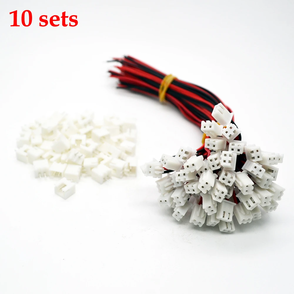 10 Sets/Lot 26AWG JST XH2.54 2 Pin Connector Plug Wire Cable 100mm Length Male Female Plug ...