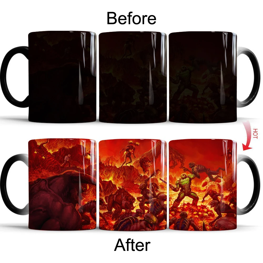 DOOM Game tazas de café que cambian de Color, Taza de cerámica para té ...