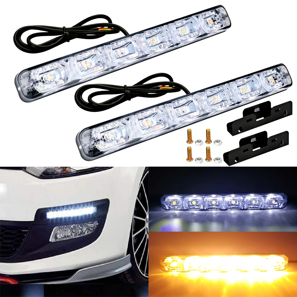 2PCS New Sequential Flowing Car LED Daytime Running Light DRL + Yellow ...