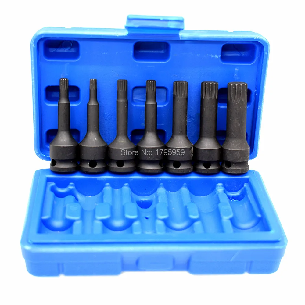 Spline Impact Socket Bit 7 Piece Set M5 M6 M7 M8 M10 M12 M14 CR-MO 3 ...