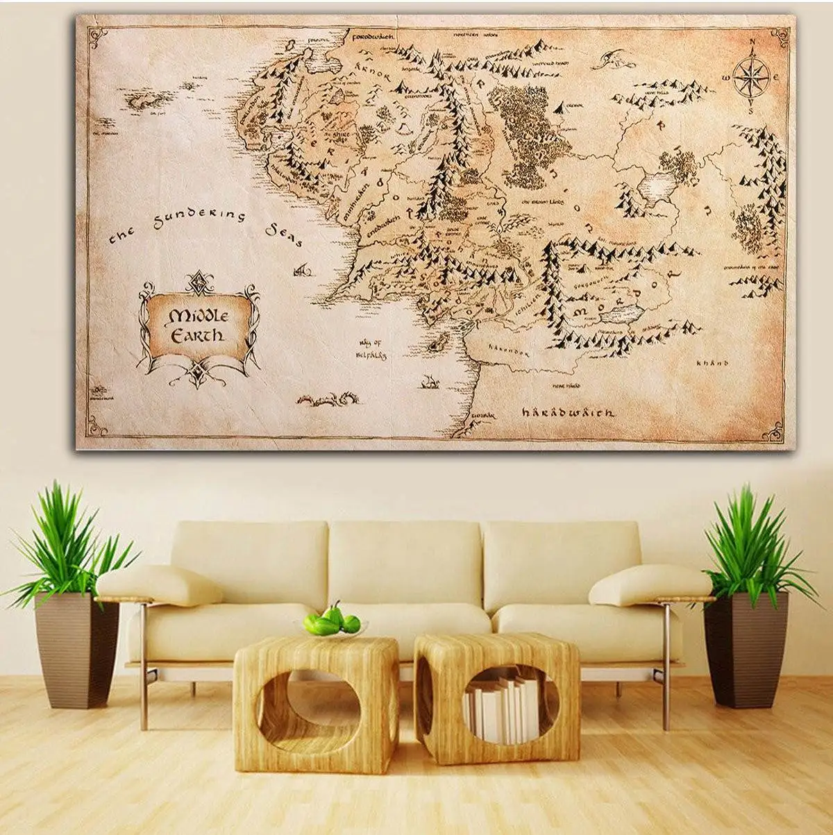 Vintage Design Map Middle Earth Silk Cloth Poster Living Room Home Bar ...