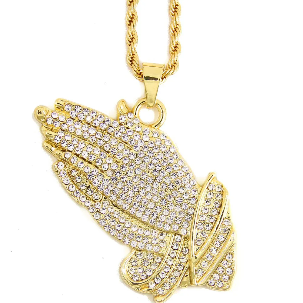 Mens Real Prayer Hands Pendant Necklace with FREE Real Rope Chain 23 ...