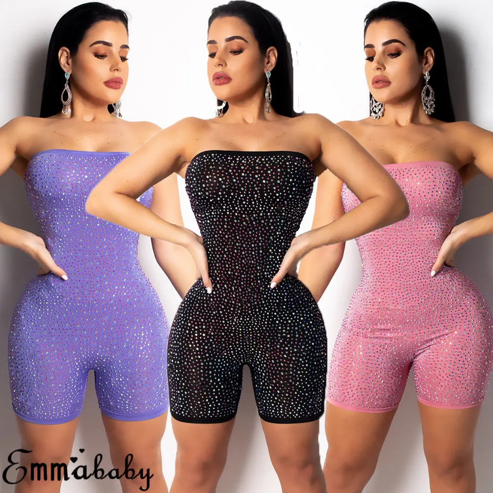 Diamonds Sequins Rompers Women Jumpsuit 2019 Sexy Women One Piece Suit