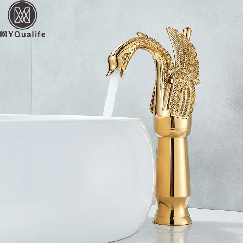 Swan Shape Bathroom Mixer Faucet Tap Deck Mount One Hole Water Taps ...