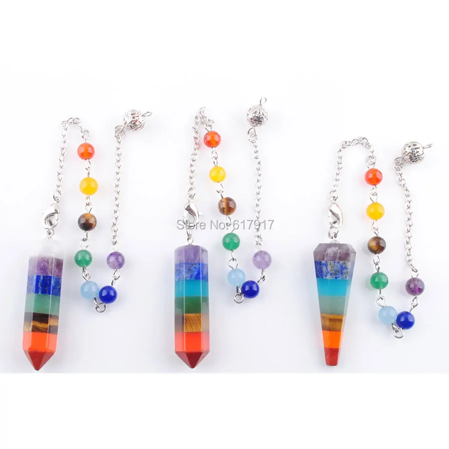 RONGZUAN Free Shipping Rainbow 7 Chakra Layered Healing Dowsing Reiki Pendulum With Chain 1PCS ...