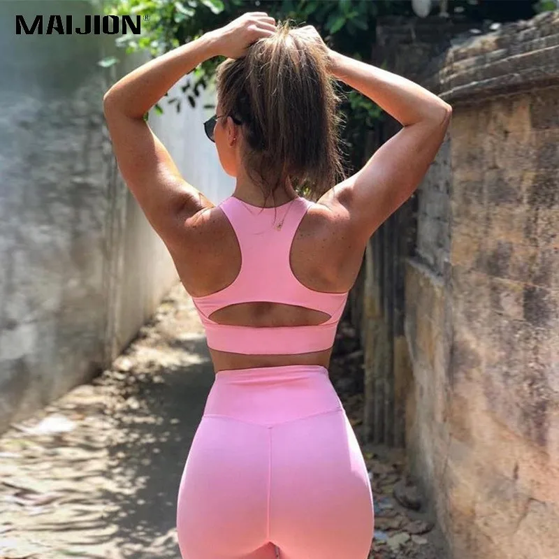 Maijion Breathable Sexy Yoga Sets Solid Color Soft Women Sportswear