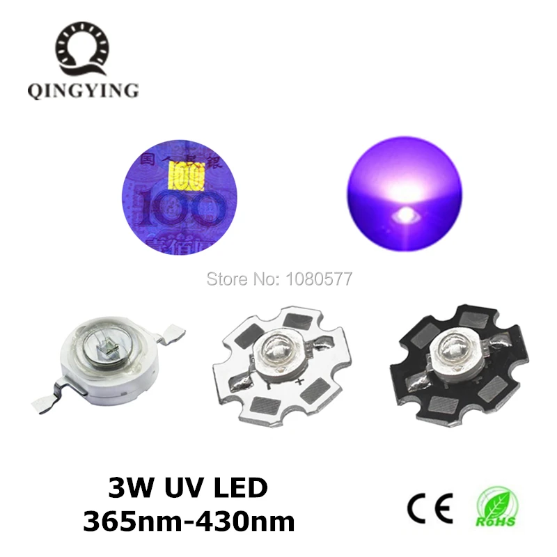 3W High Power LED Diodes UV Purple Light Chip 365nm 385nm 395nm 400nm 405nm 430nm for Nail Dryer ...