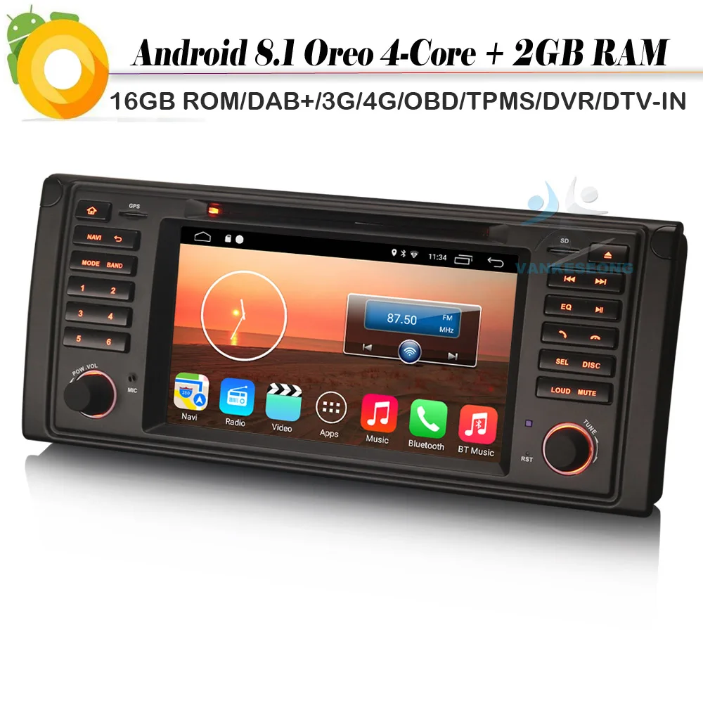 Quad Core Android 8.1 Autoradio Sat Nav DAB + Bluetooth GPS DVD WiFi 4g ...