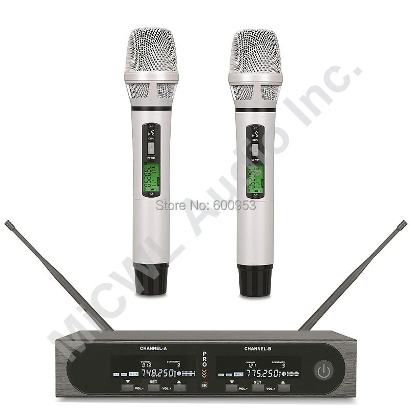 Pro-SKM9000-2x100-Channel-White-Handhel-Karaoke-Wireless-Microphone ...