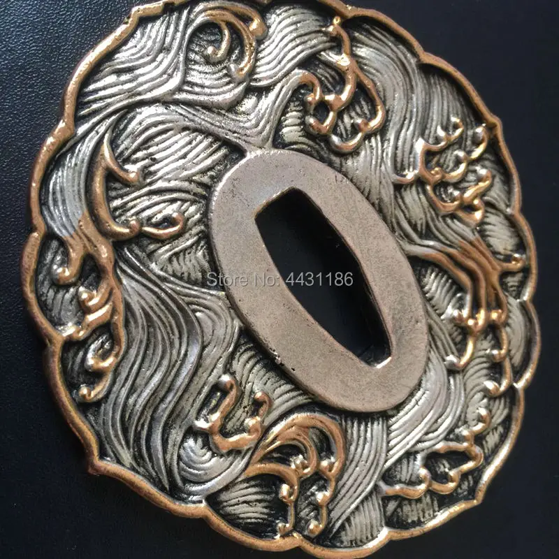Copper Tsuba Japanese Samurai Sword Katana Wave Pattern Handguard ...