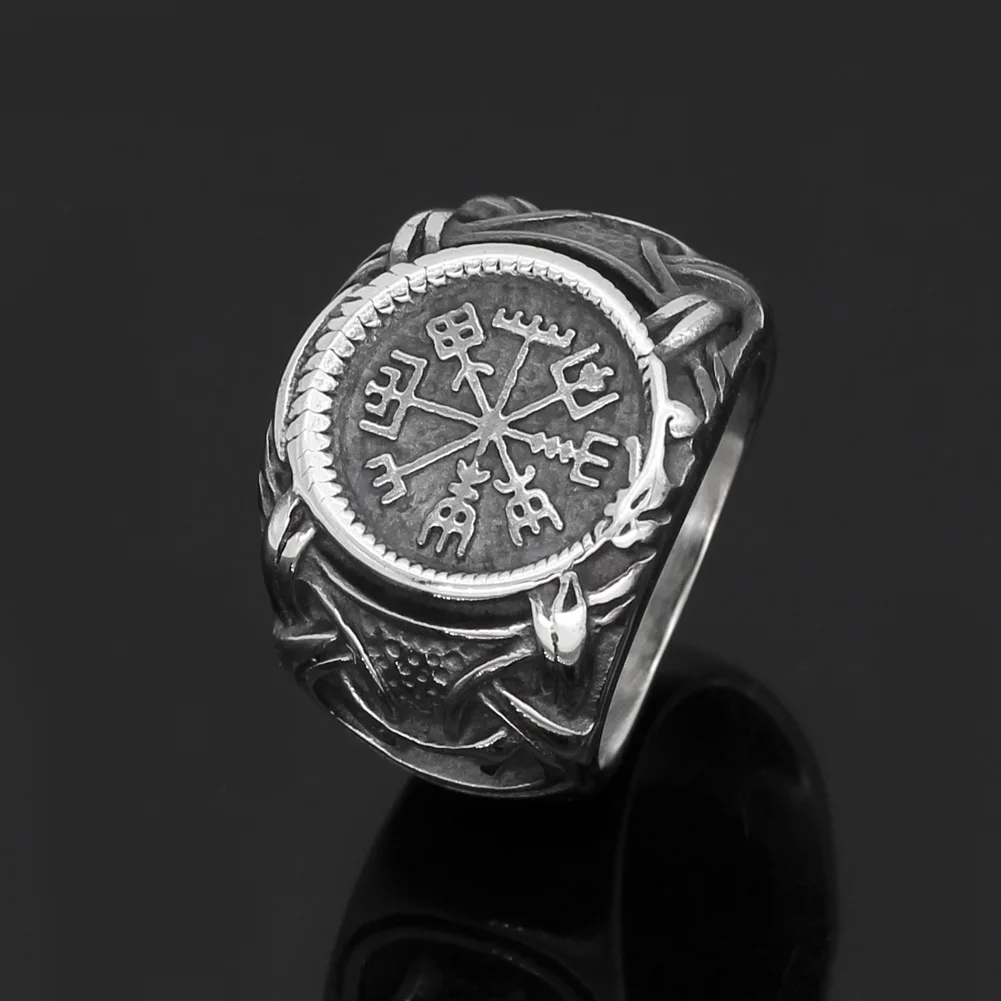 Nordic viking stainless steel Vegvisir amulet dragon Scandinavian ring ...