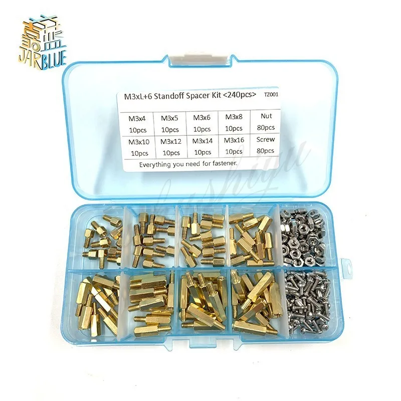 240pcs/set M2*l+3mm M2.5/m3*l+6mm Hex Nut Spacing Screw Brass Threaded ...