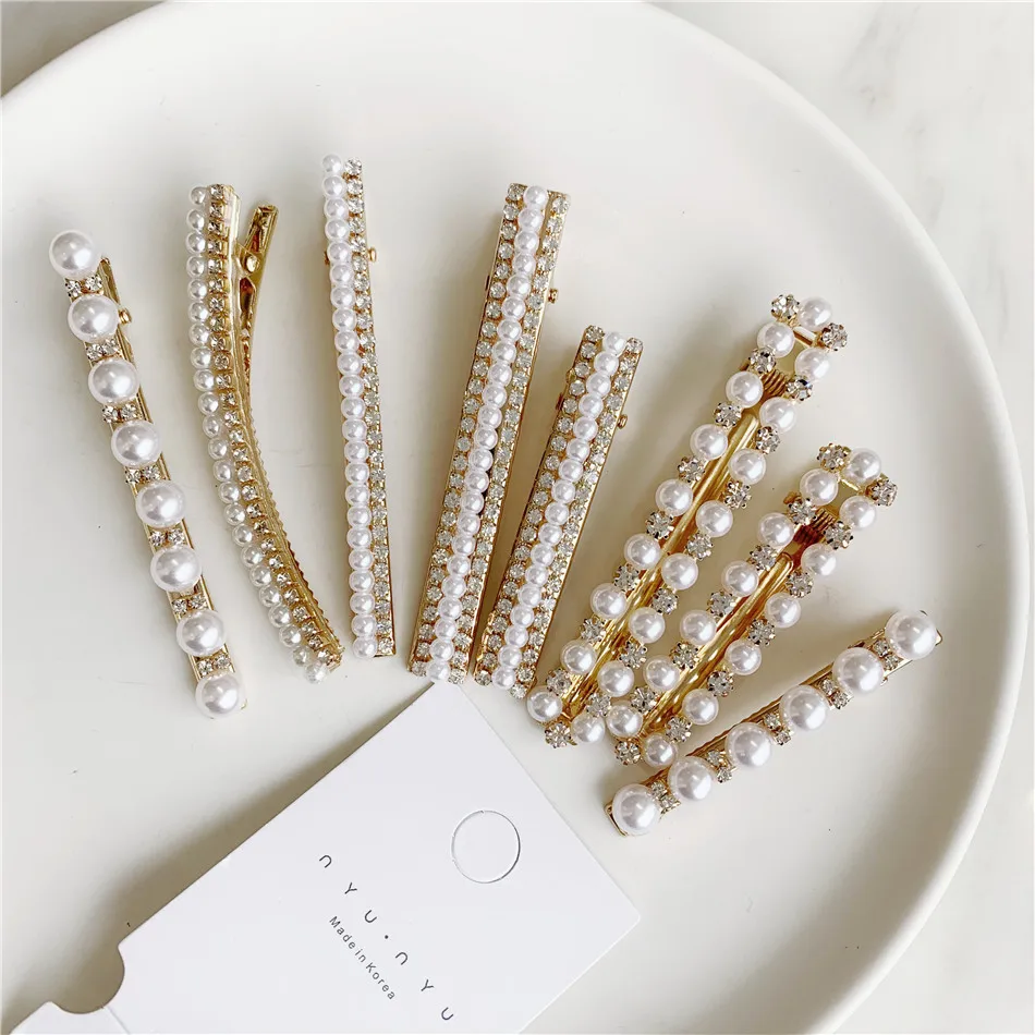 Korean Pearl Clip Pins Women Hair Accessories with Crystal Hairgrips ...