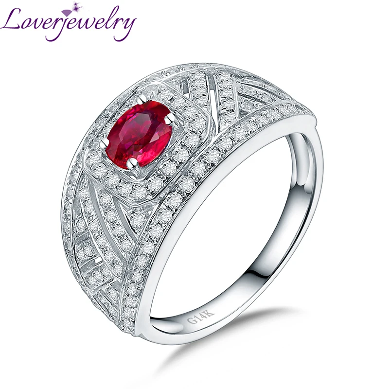 Luxury Design Red Ruby Ring 14K White Gold Anniversary Jewelry Good Gem ...