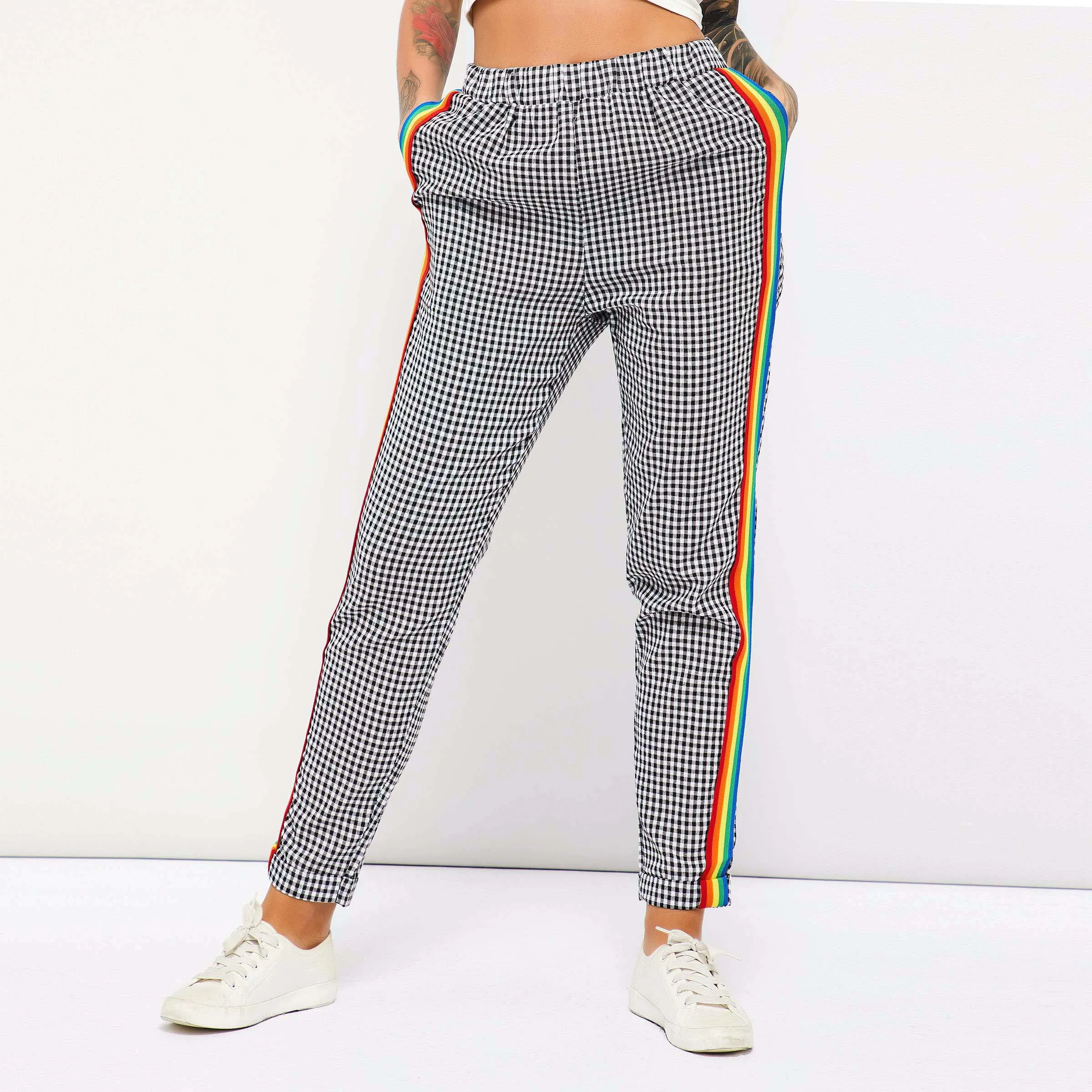 Women Casual Pants Fall Boho Vintage Loose Straight High Waist Elastics ...