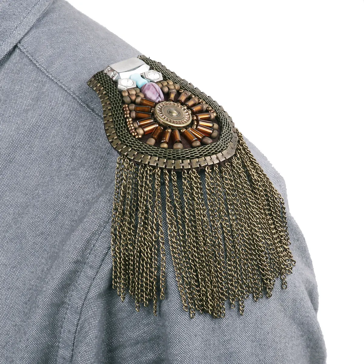 2Pcs Women Men Epaulette with Pin Big Shoulder Brooch Punk Vintage ...