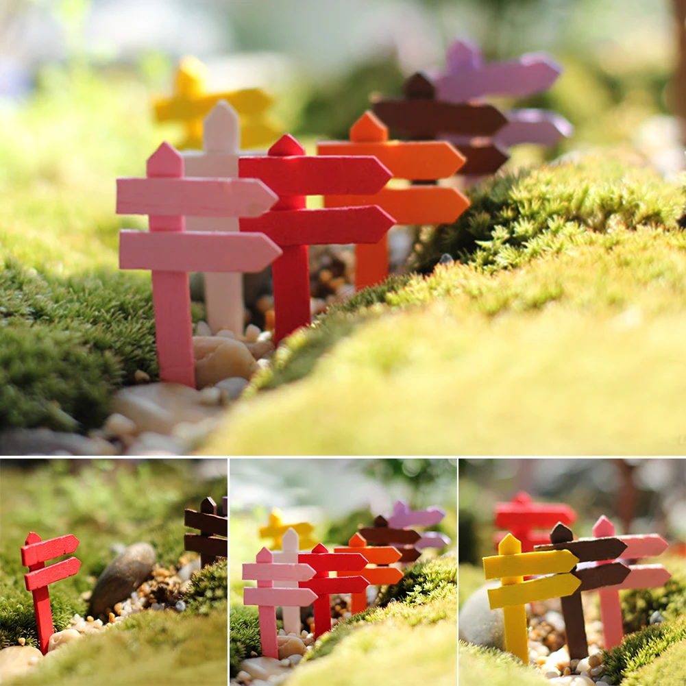 VOOYE 10pcs Color Random Wood Mini Signpost wood Garden Ornament ...
