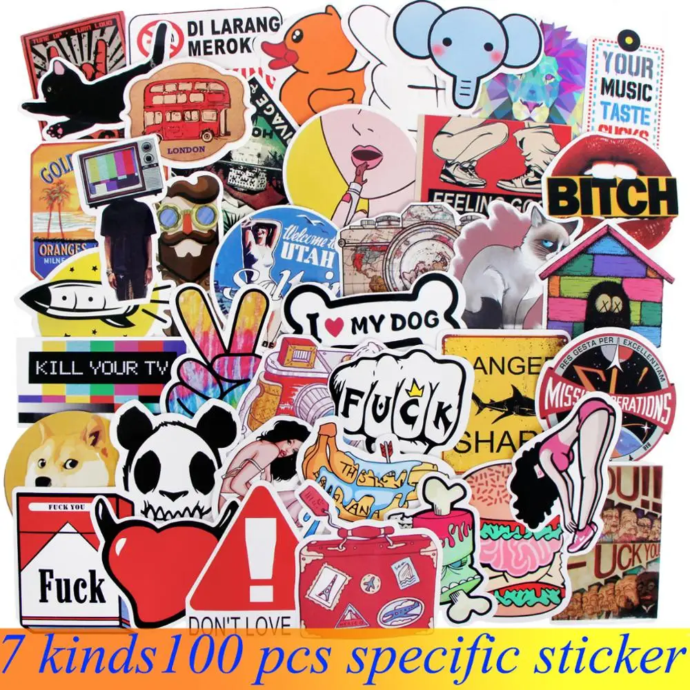 7 Kinds 100 Pcs Stickers Cartoon Animal Mixed Cool JDM Graffiti for ...