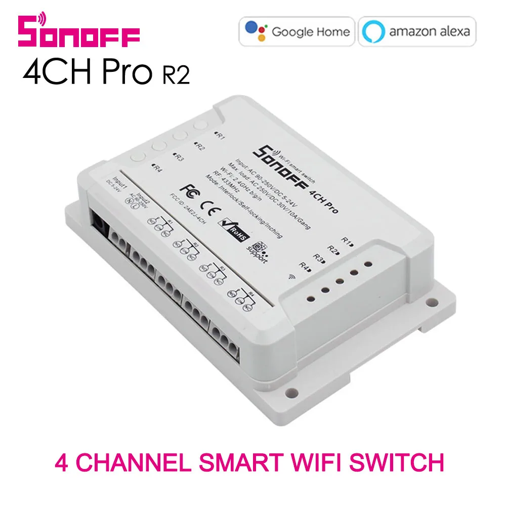 Sonoff 4CH Pro & Pro R2 Wifi Smart Switch Gang 4 Canal 433 mhz RF Luzes ...