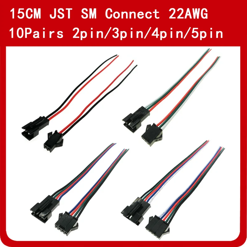 10pairs 2pin 3pin 4pin 5pin JST SM Connector Male And Female Set 2 3 4 ...
