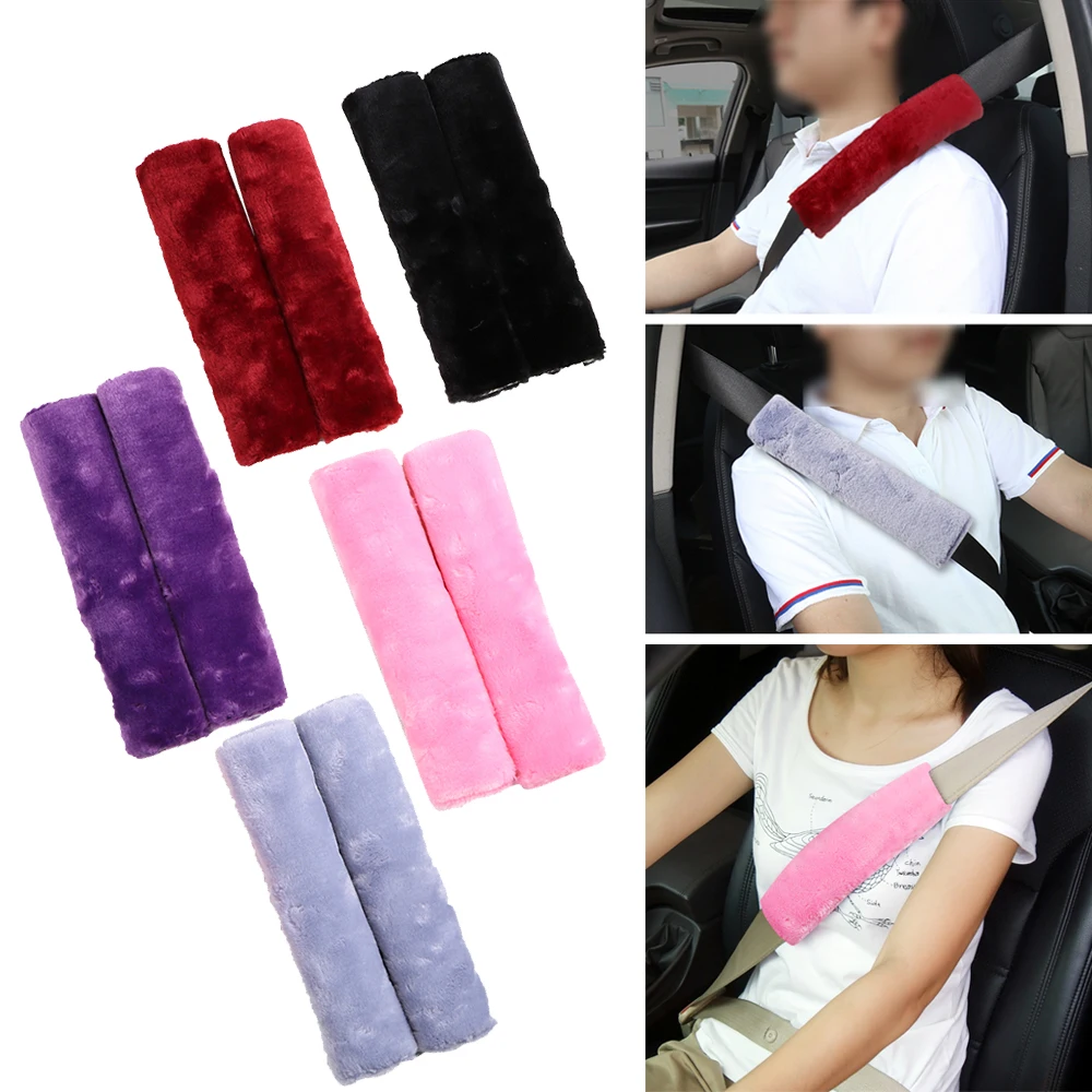 2Pcs Soft Plush Car Seat Belt Cover Shoulder Pad Winter Comfortable ...