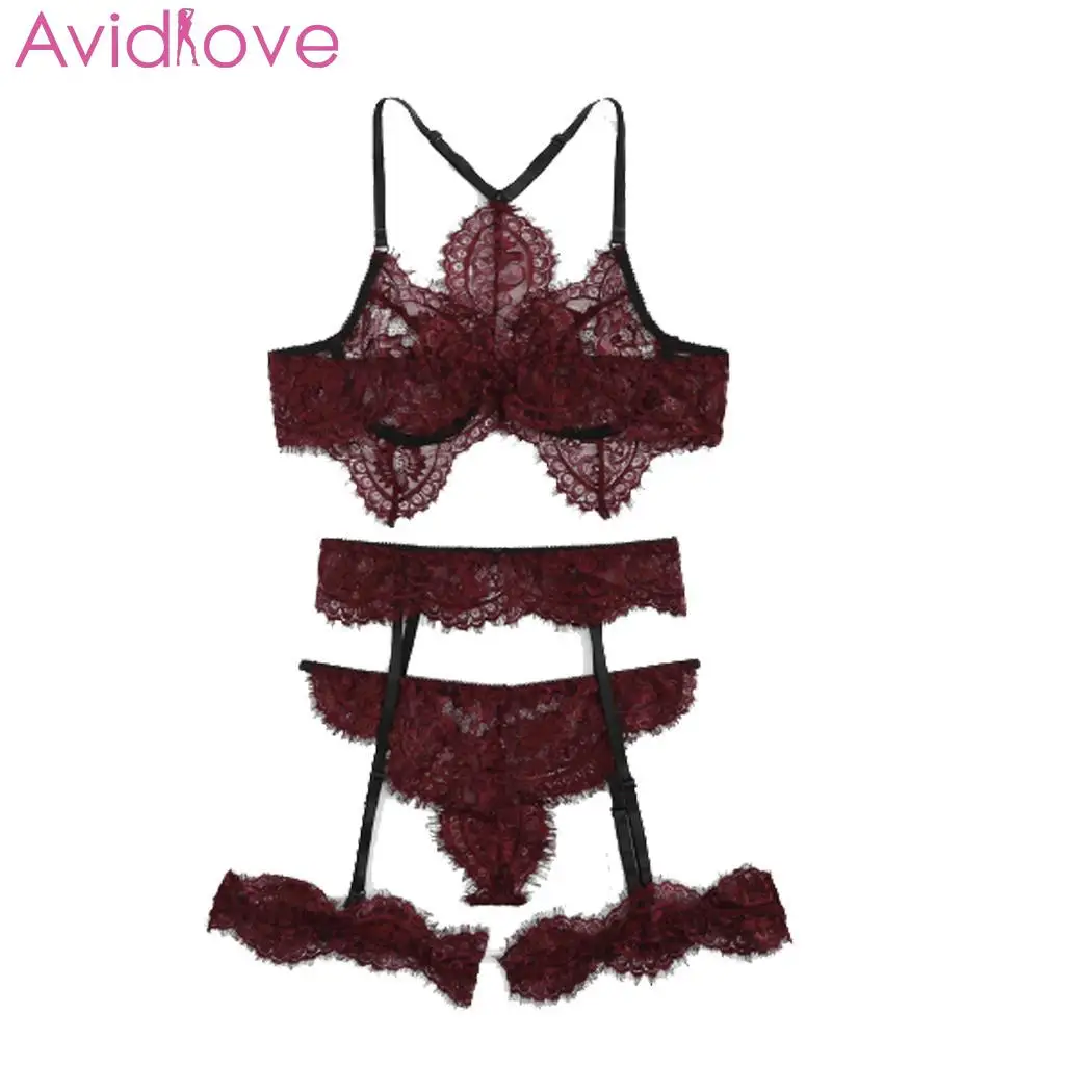 Conjunto de lencería de mujer Avidlove sujetadores sin aros Sexy bordado encaje sujetador Panty ...