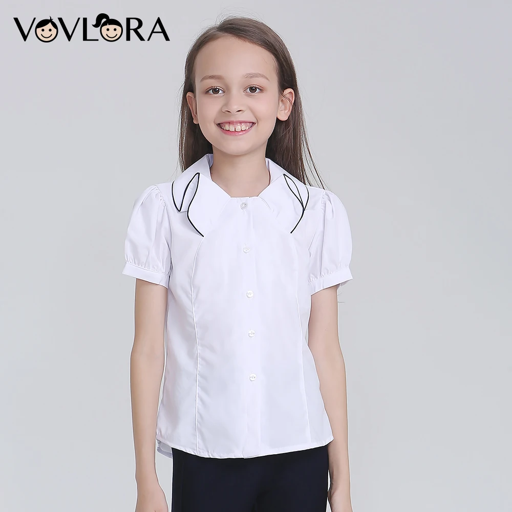 Aliexpress.com : Buy Lace White Blouses For School Short Sleeve Turn ...