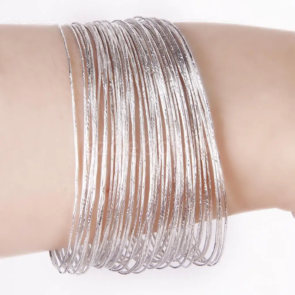 50Pcs Bulk Fashion Silver color Ultra Thin Hoop Bracelet Cuff Bangle ...