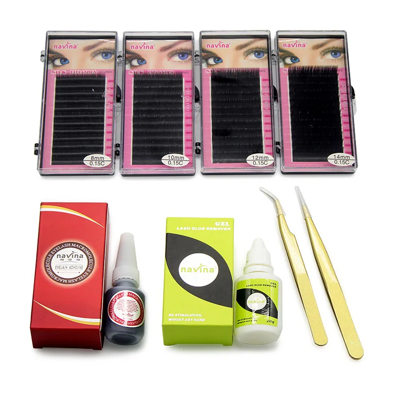 Navina 8pcs/Set Eyelash Extension Train Kit (4pcs Silk Eyelashes 8/10 ...