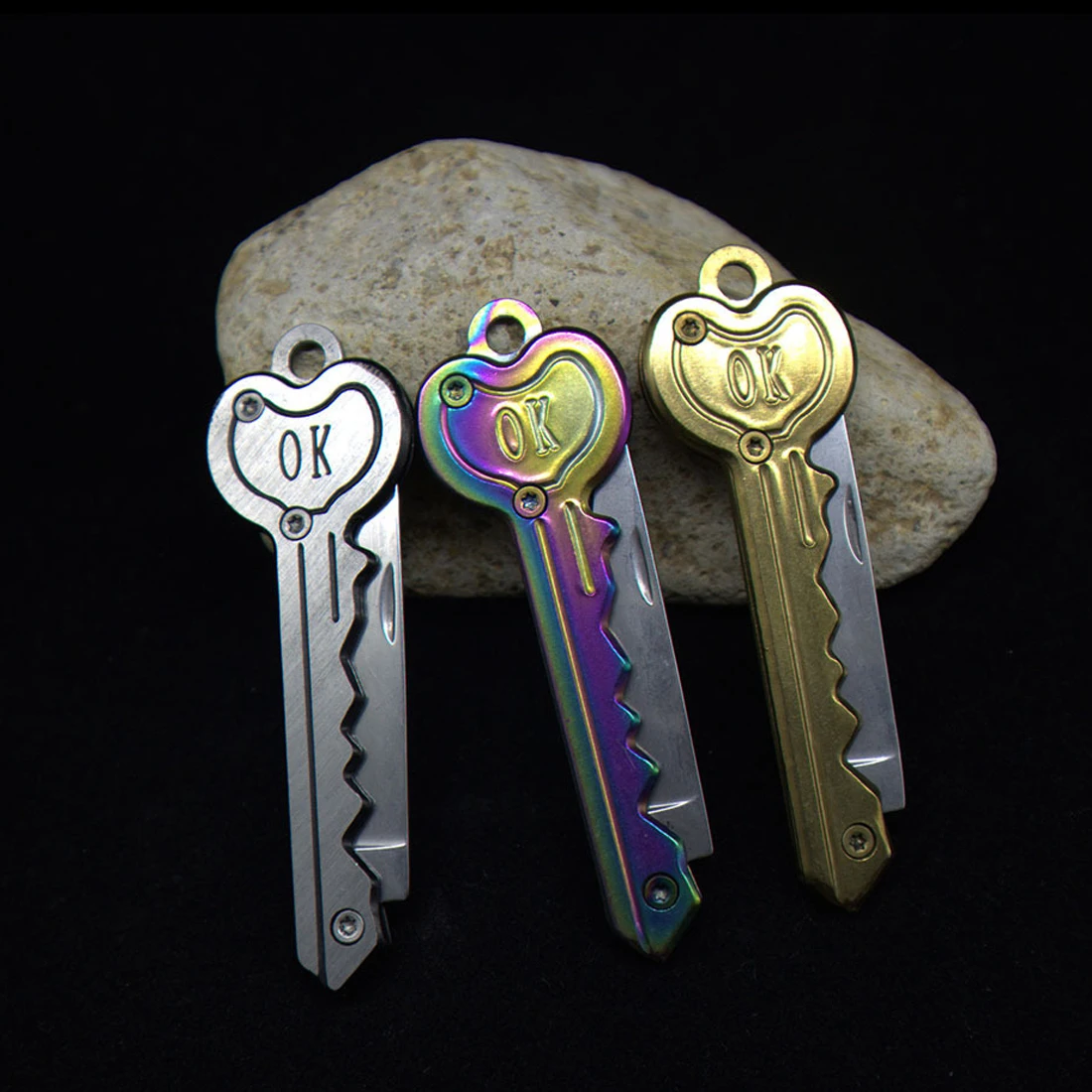 EDC Keychain Mini Key Knife Keyring Blade Box Package Fold Pocket Multi ...