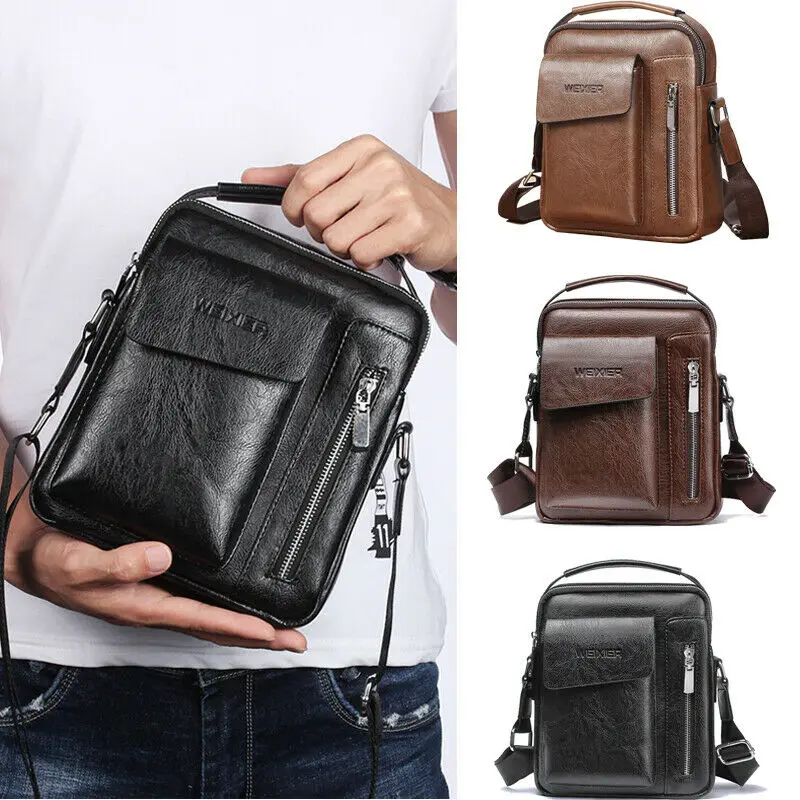 Vintage Men Brown PU Leather Male Shoulder Bags Small Hand Bag - buy at ...