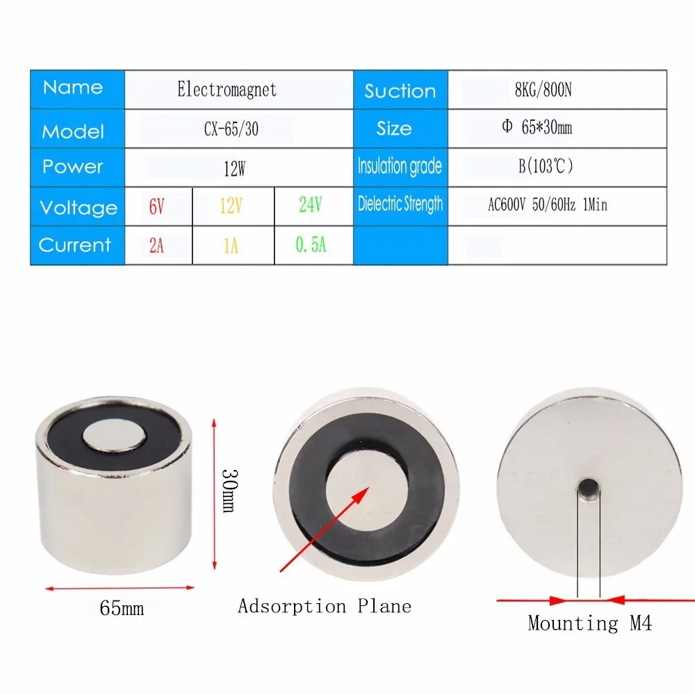 65*30 Mm -Es Nagy Szívás 80 Kg Dc 5V/12V/24 V Mágnesszelep ...