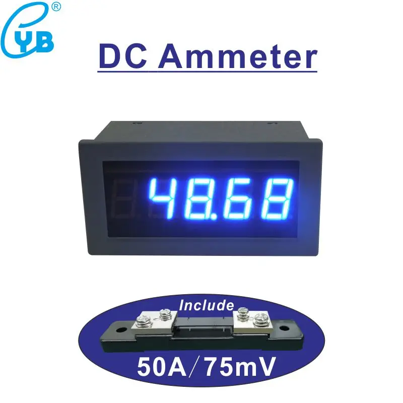 DC Ammeter DC 50A with Shunt 50A/75mV DC Ampere Meter Current Meter ...