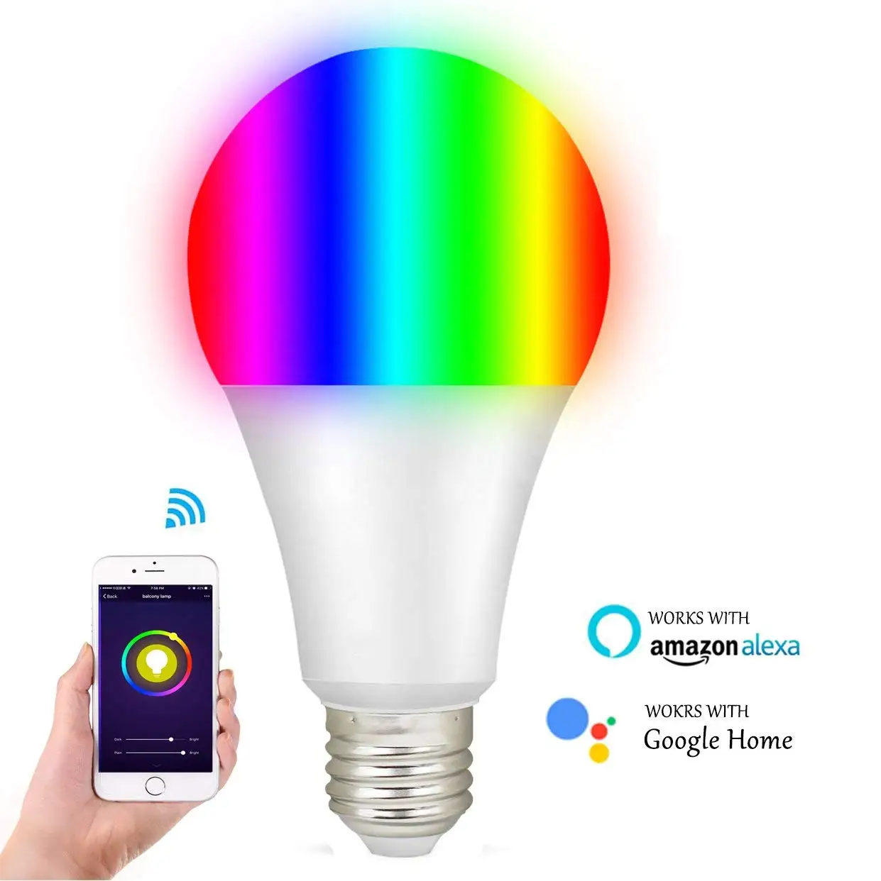 E27 WIFI Intelligent Voice Control Bulb 9W 800lm 2.4GHz Colorful LED ...