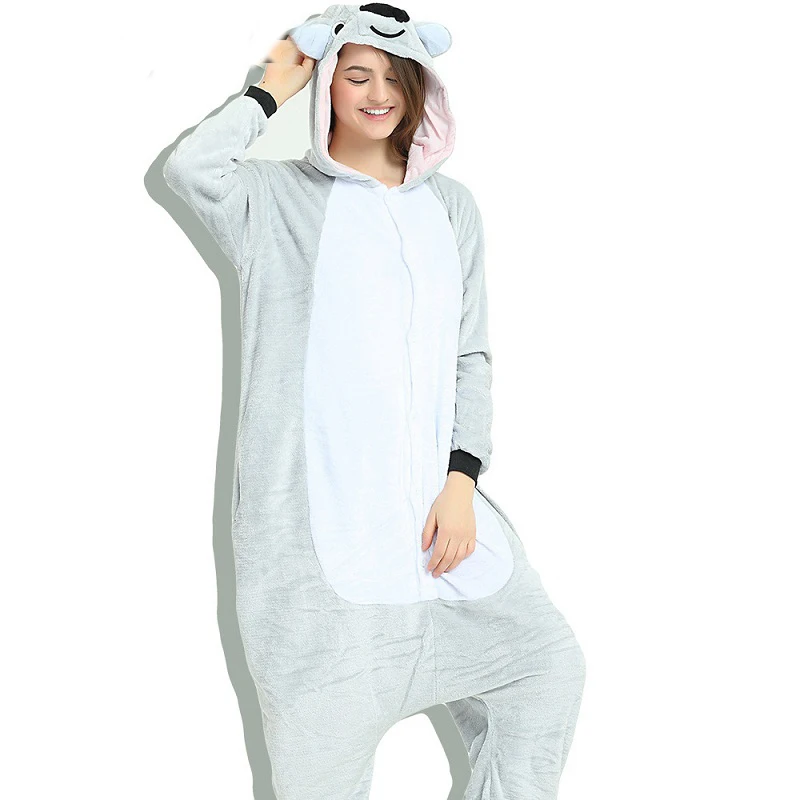 Dropshipping Gray Kaolo Adult Women Animal Pajamas Suit Flannel Warm ...