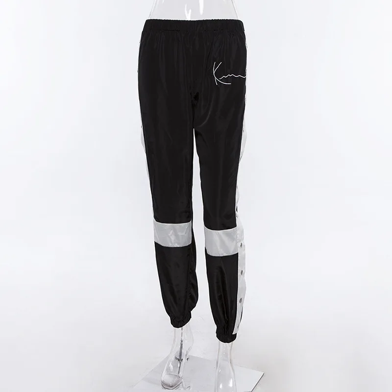 Women Pants Side Split Button Panelled Patchwork Sweatpants Harem ...